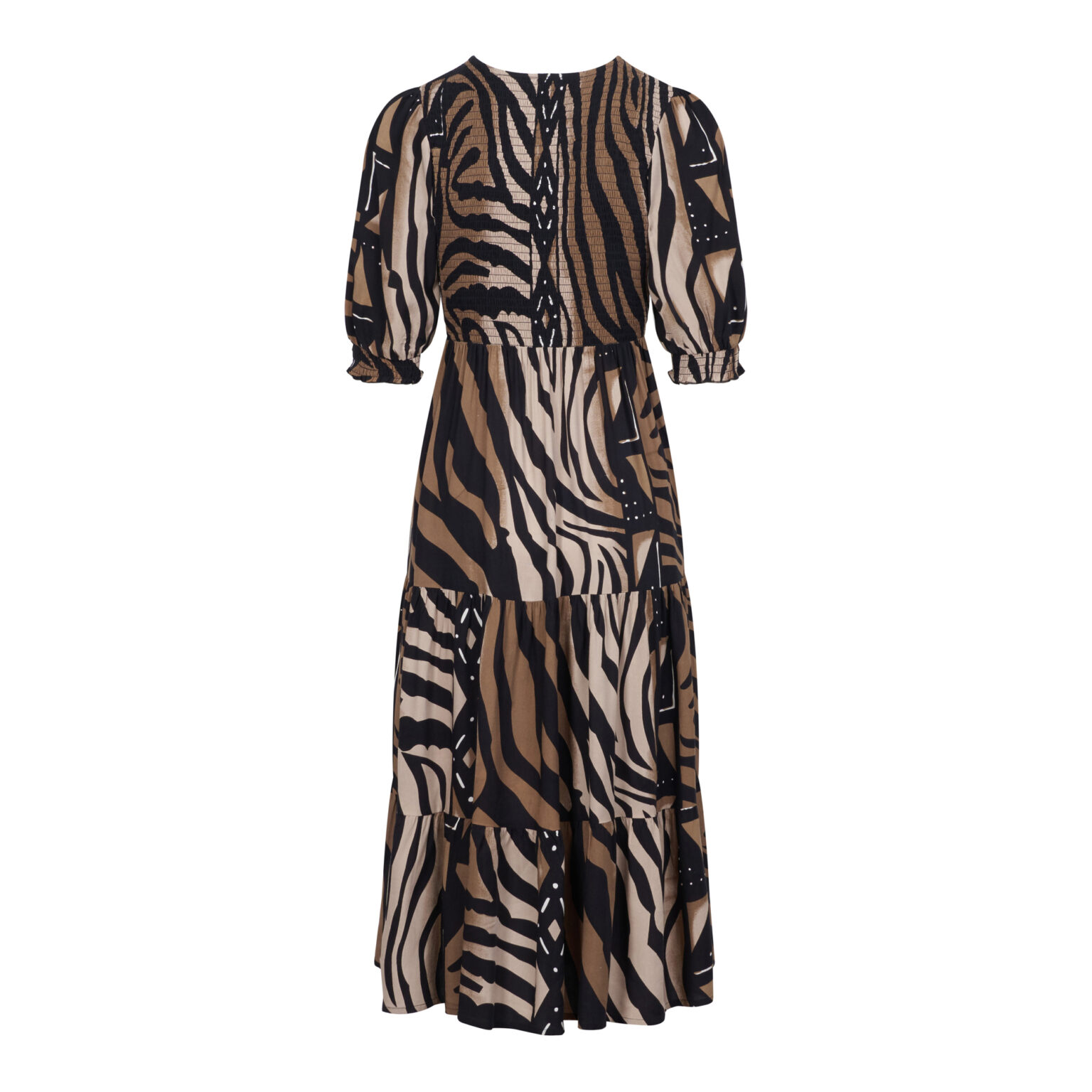 Ladies Printed Shirred Bodice Woven Dress - Queenspark